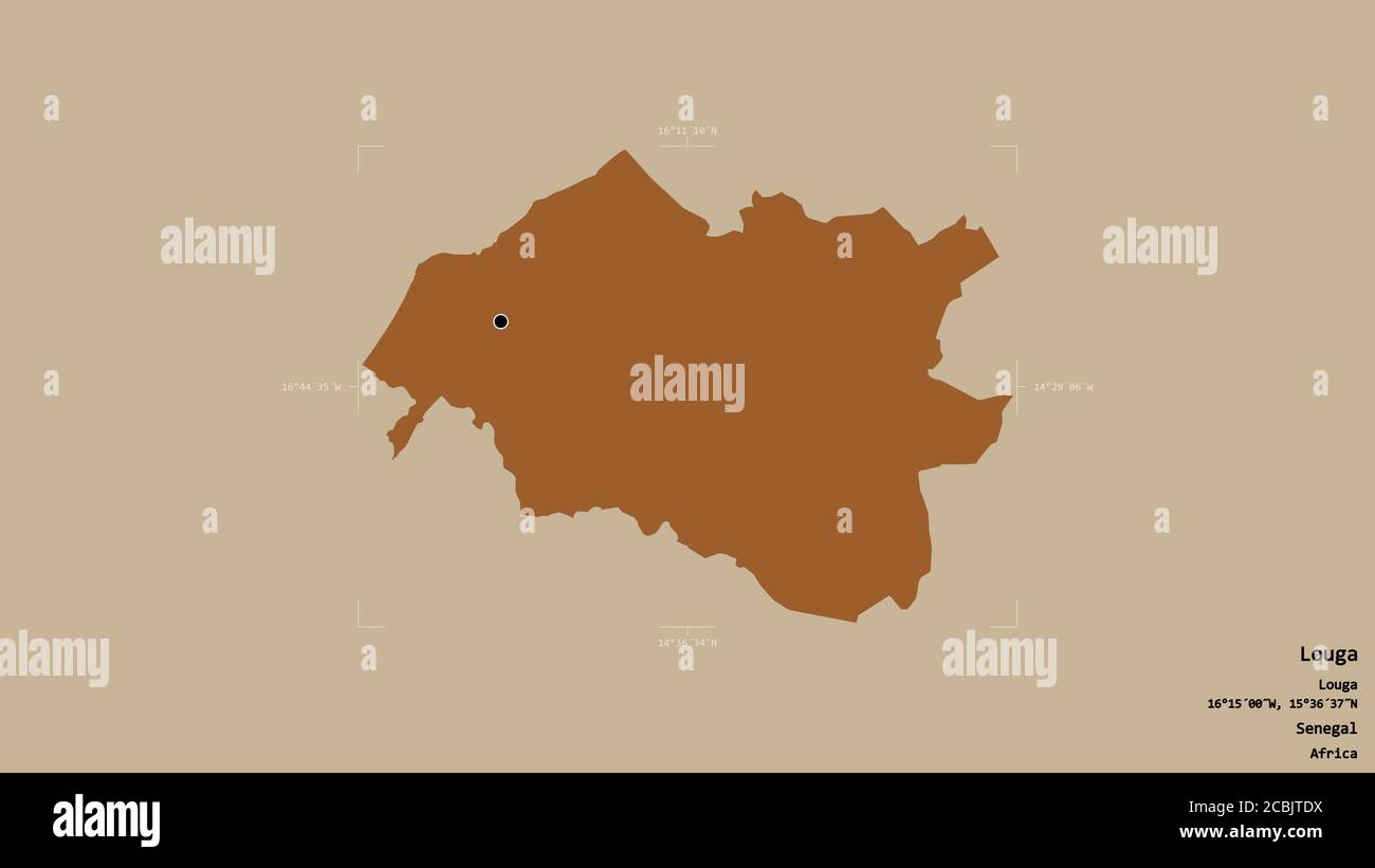 Area of Louga, region of Senegal, isolated on a solid background in a ...