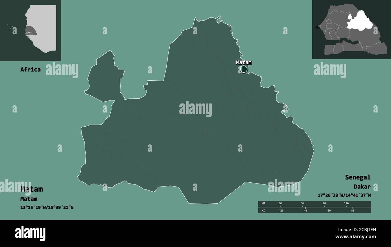 Shape of Matam, region of Senegal, and its capital. Distance scale ...