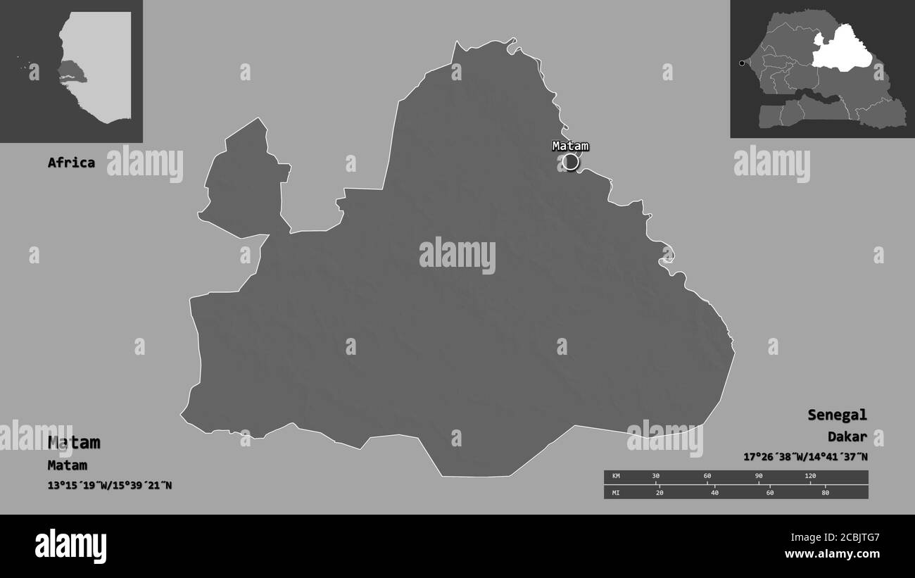 Shape of Matam, region of Senegal, and its capital. Distance scale ...