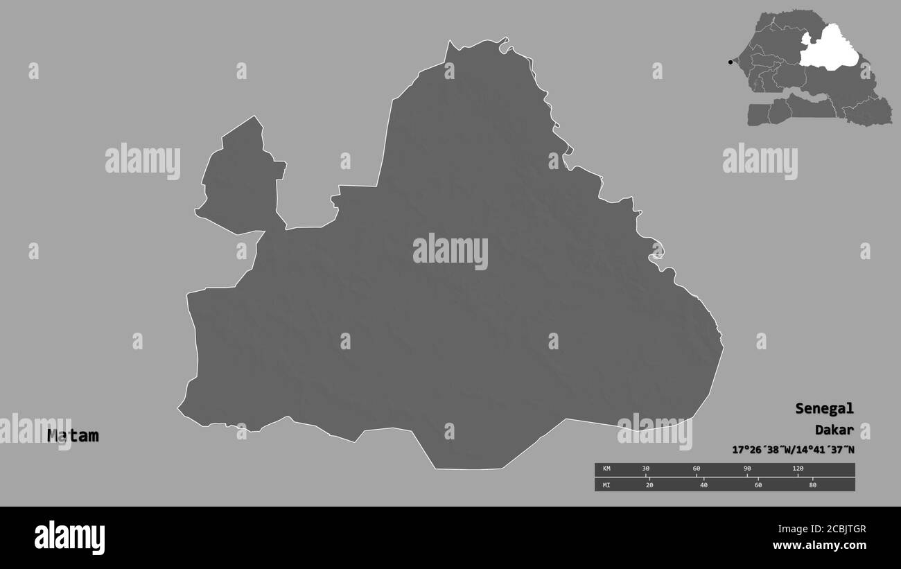 Shape of Matam, region of Senegal, with its capital isolated on solid ...