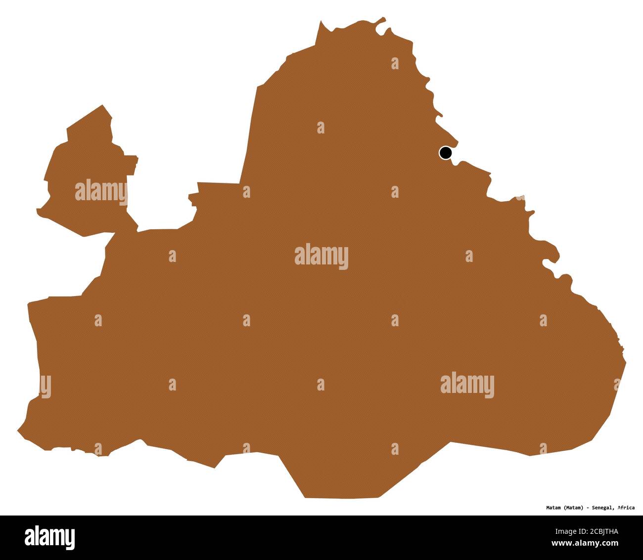 Shape of Matam, region of Senegal, with its capital isolated on white ...