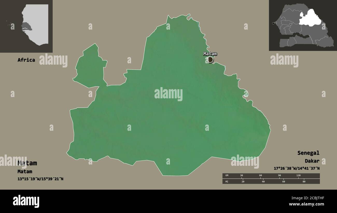 Shape of Matam, region of Senegal, and its capital. Distance scale ...