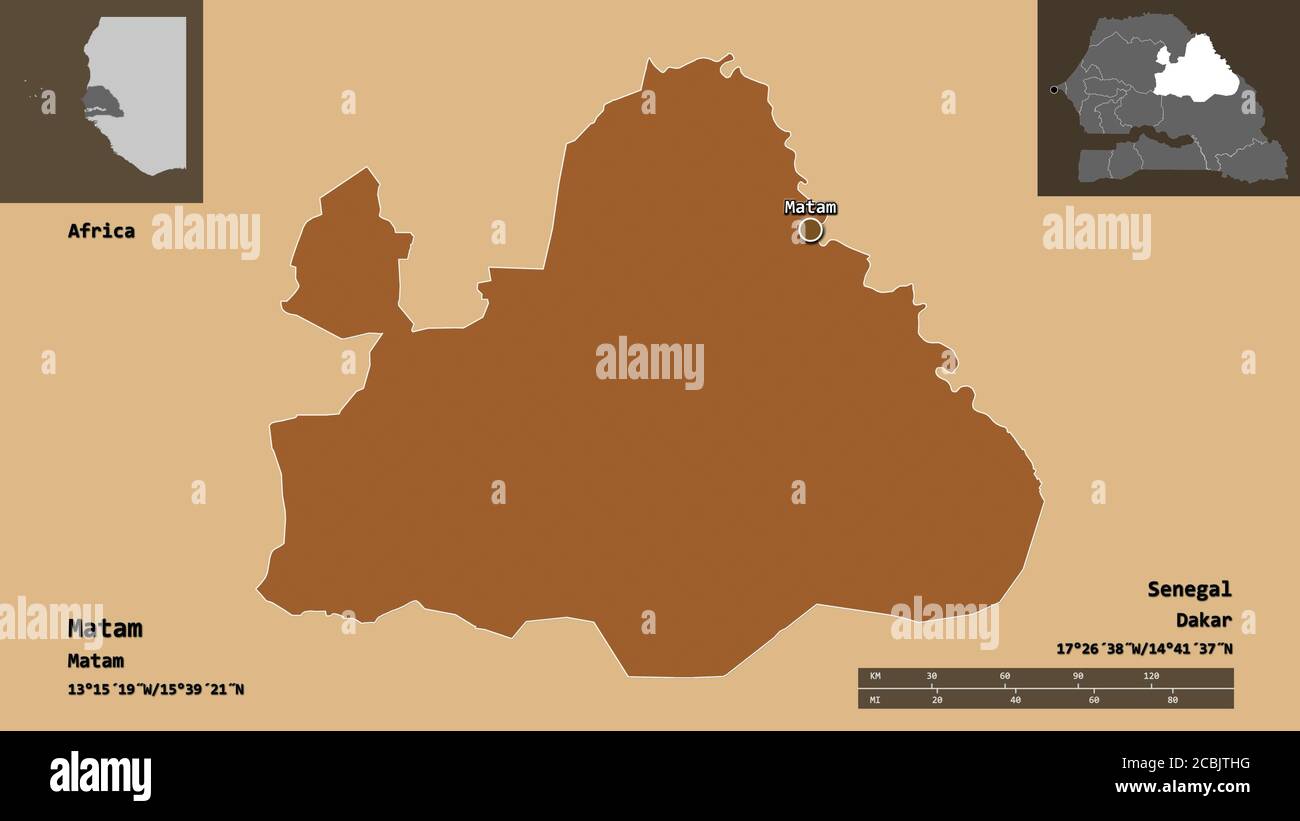 Shape of Matam, region of Senegal, and its capital. Distance scale ...