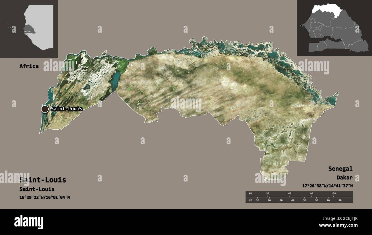 Shape of Saint-Louis, region of Senegal, and its capital. Distance ...