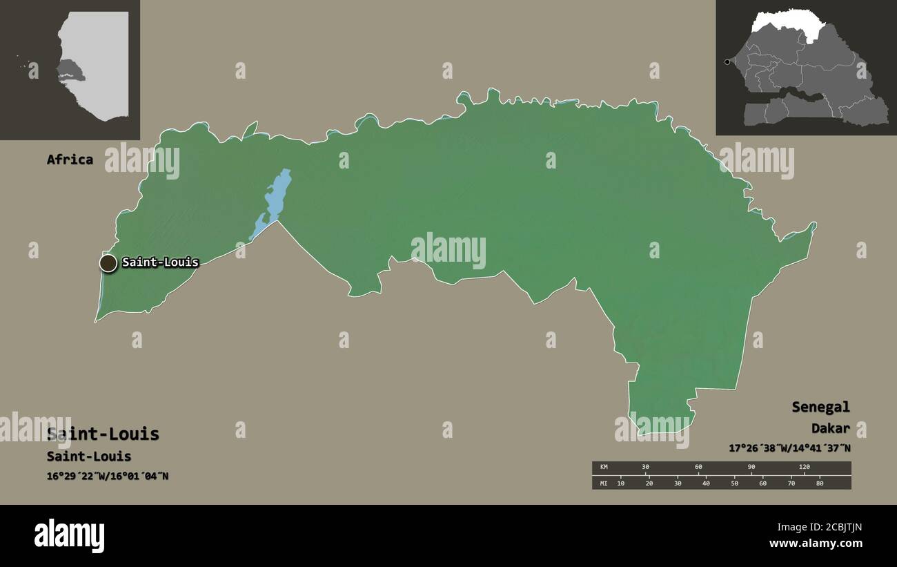 Shape of Saint-Louis, region of Senegal, and its capital. Distance ...