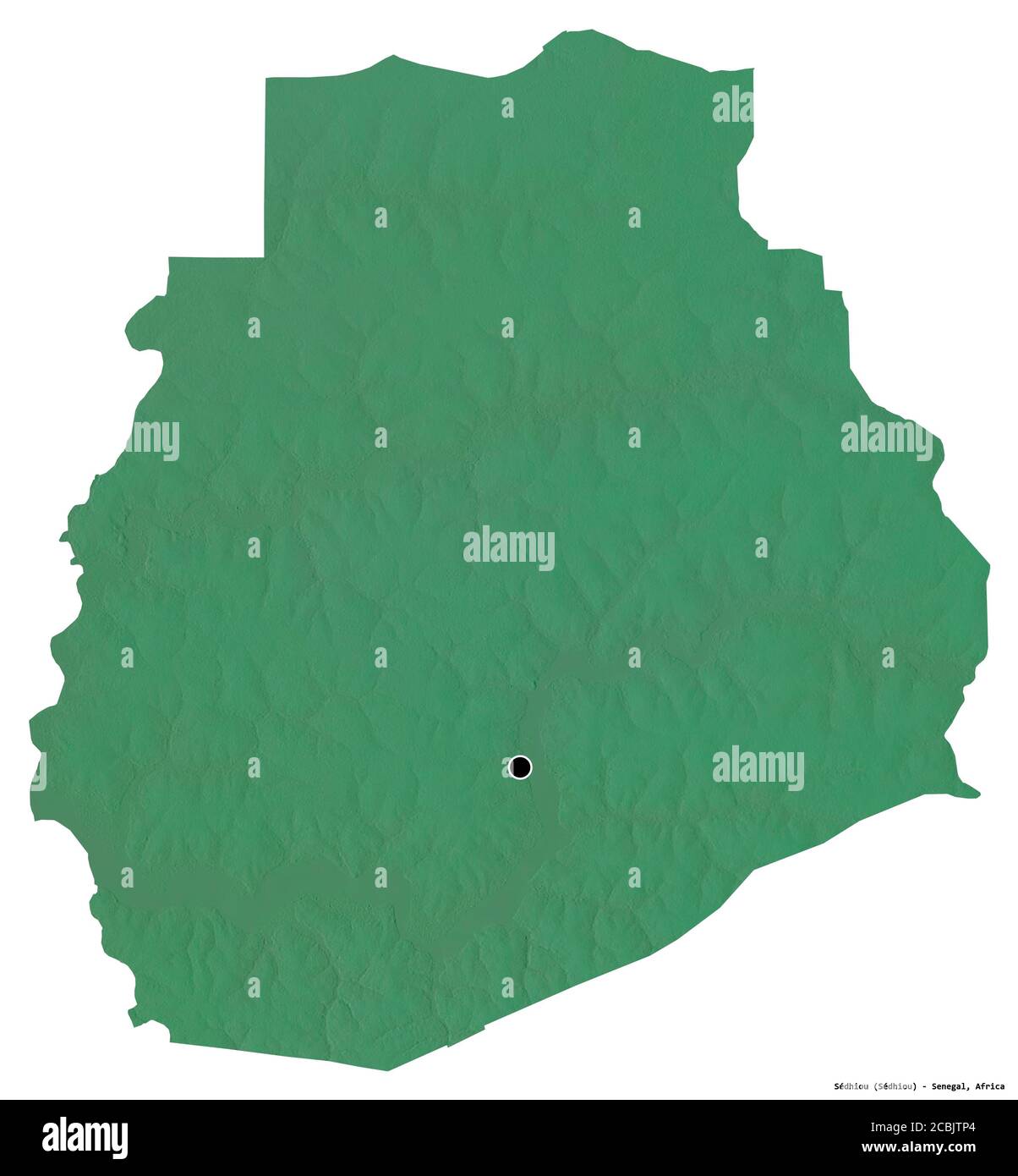 Shape of Sédhiou, region of Senegal, with its capital isolated on white ...