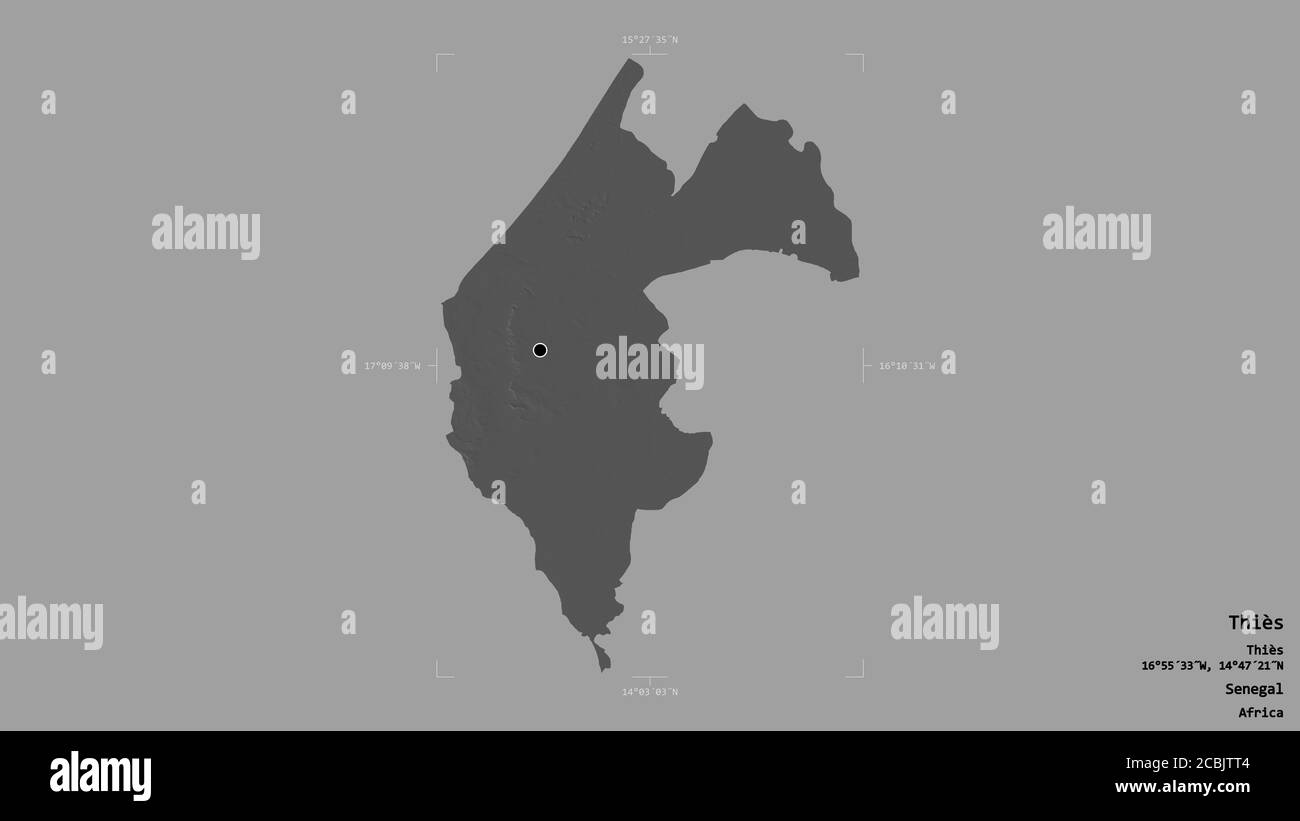 Area of Thiès, region of Senegal, isolated on a solid background in a ...