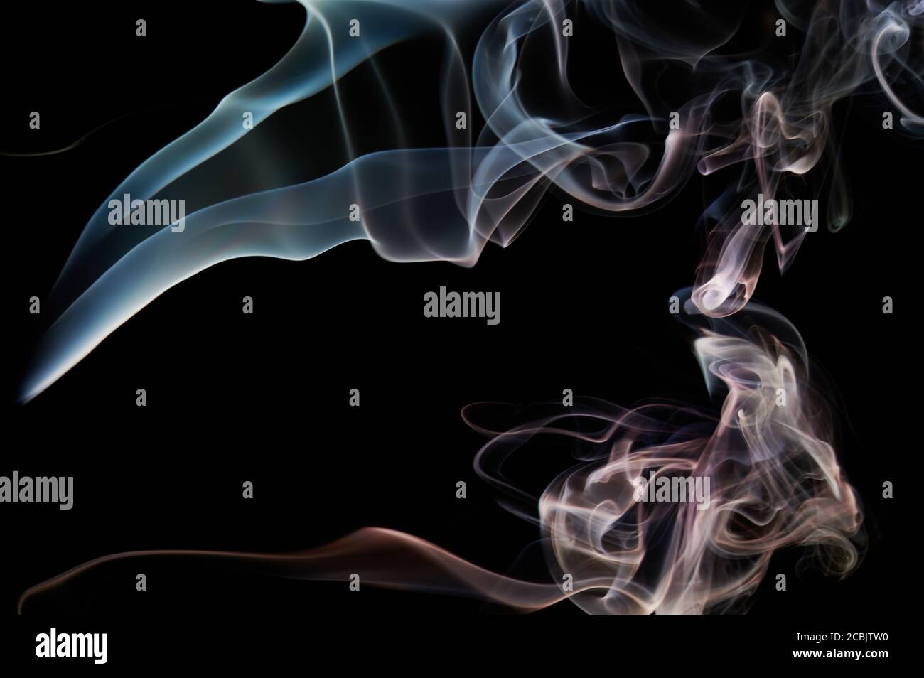 Smooth curly transparent smoke lines on black background Stock Photo ...