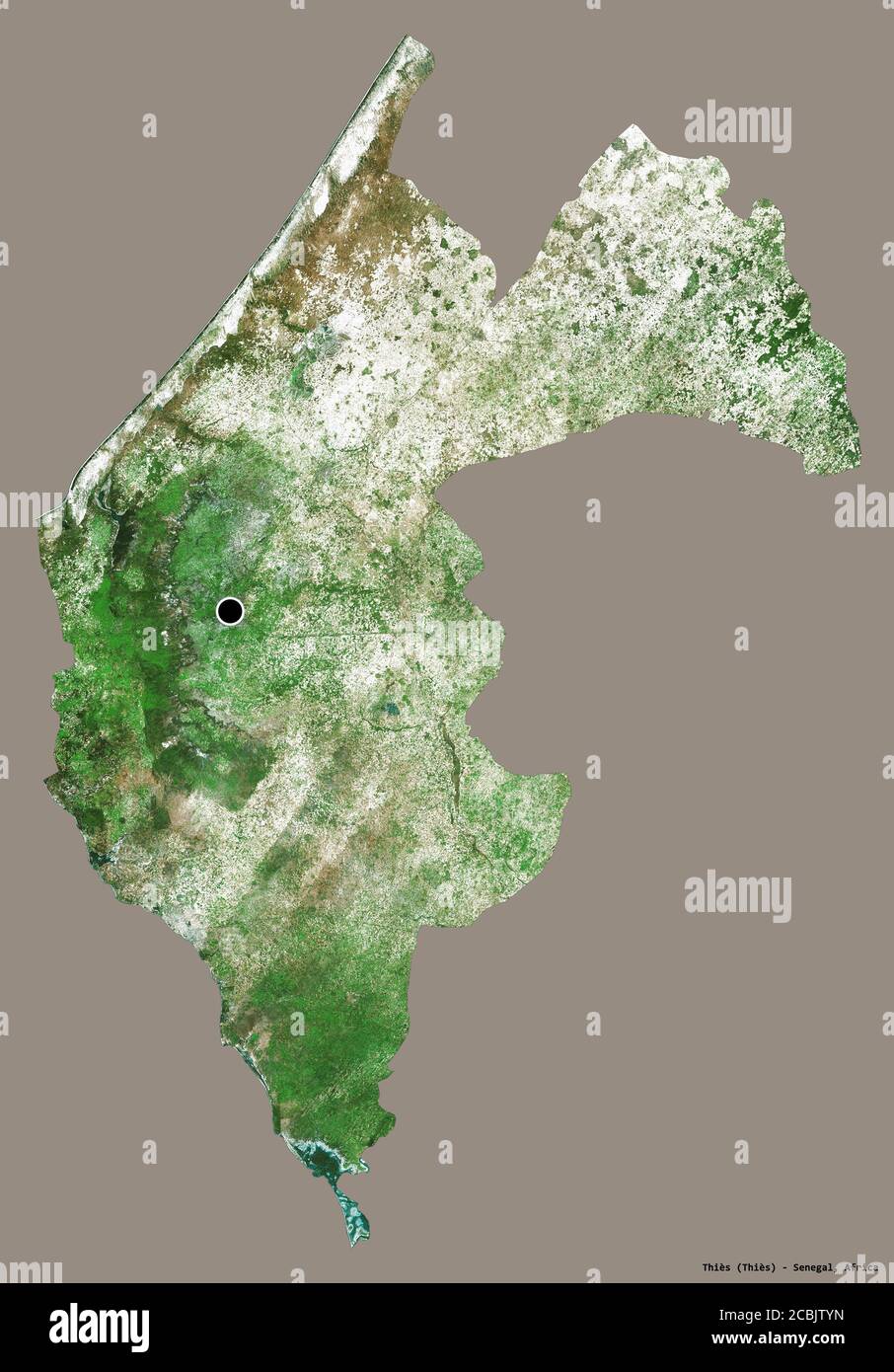 Shape of Thiès, region of Senegal, with its capital isolated on a solid ...