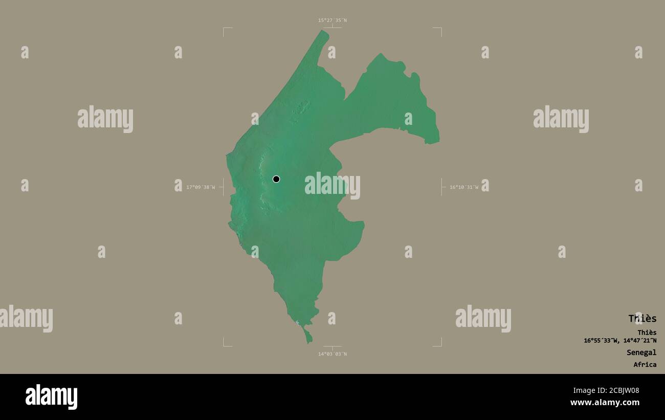 Area of Thiès, region of Senegal, isolated on a solid background in a ...