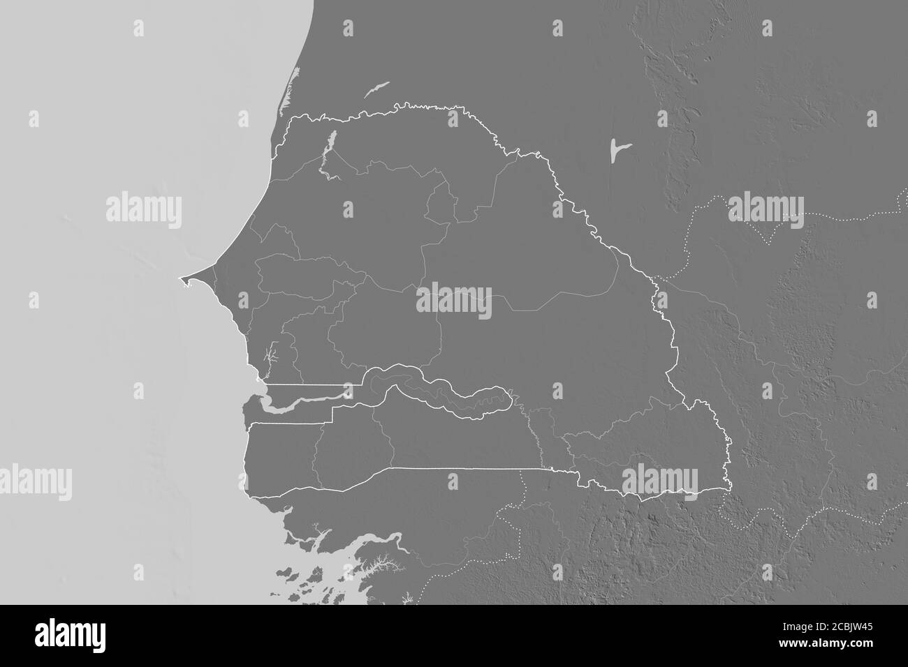 Extended area of Senegal with country outline, international and ...