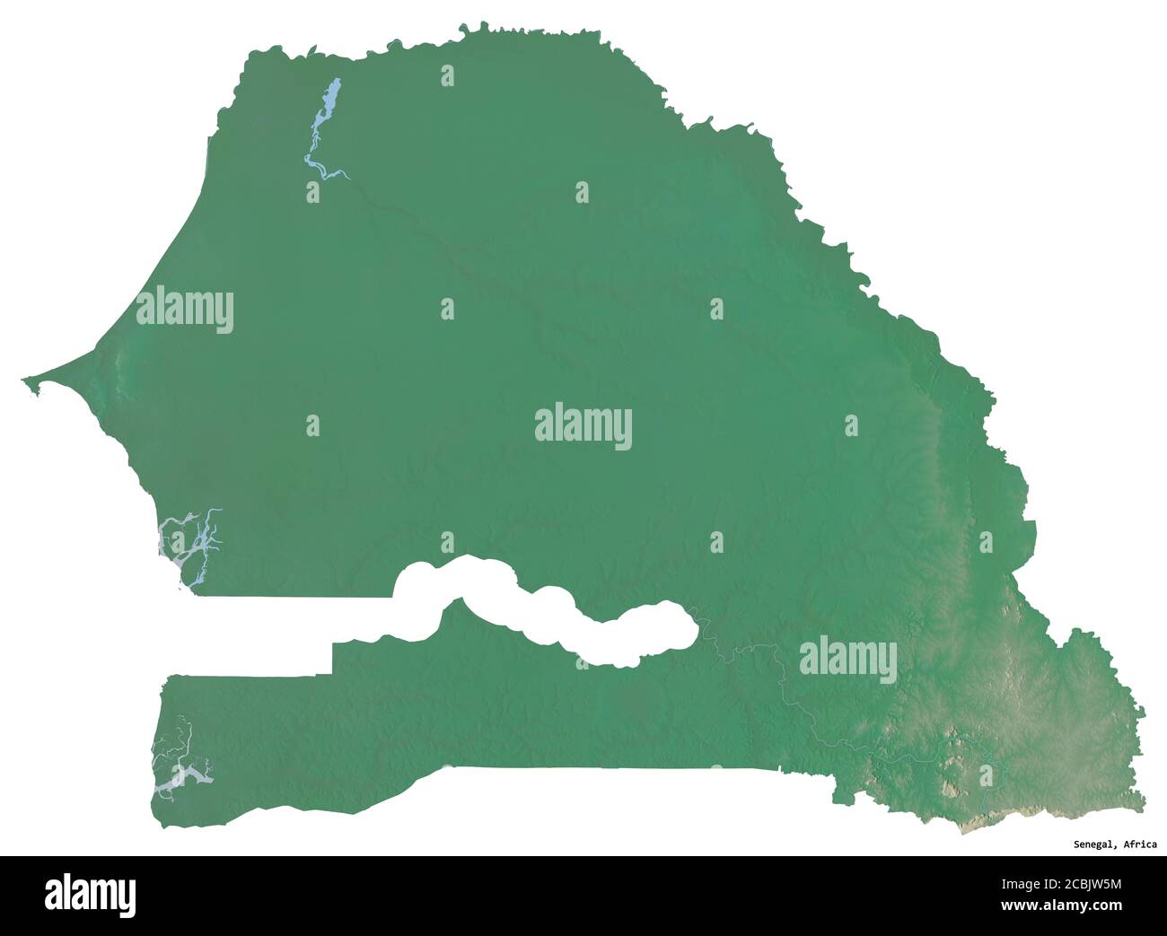 Shape of Senegal with its capital isolated on white background ...