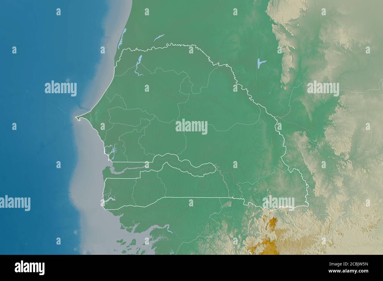 Extended area of Senegal with country outline, international and ...
