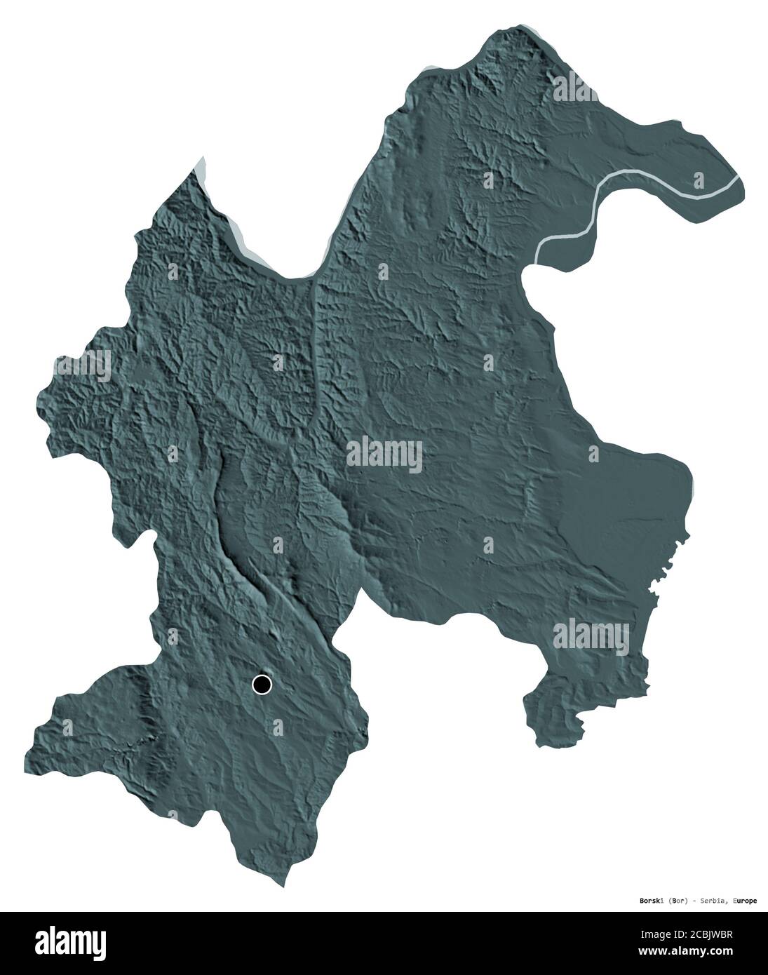 Shape of Borski, district of Serbia, with its capital isolated on white ...