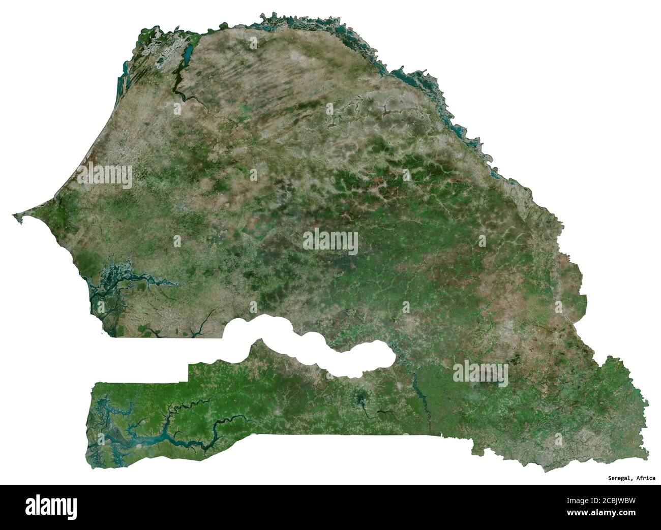 Shape of Senegal with its capital isolated on white background ...