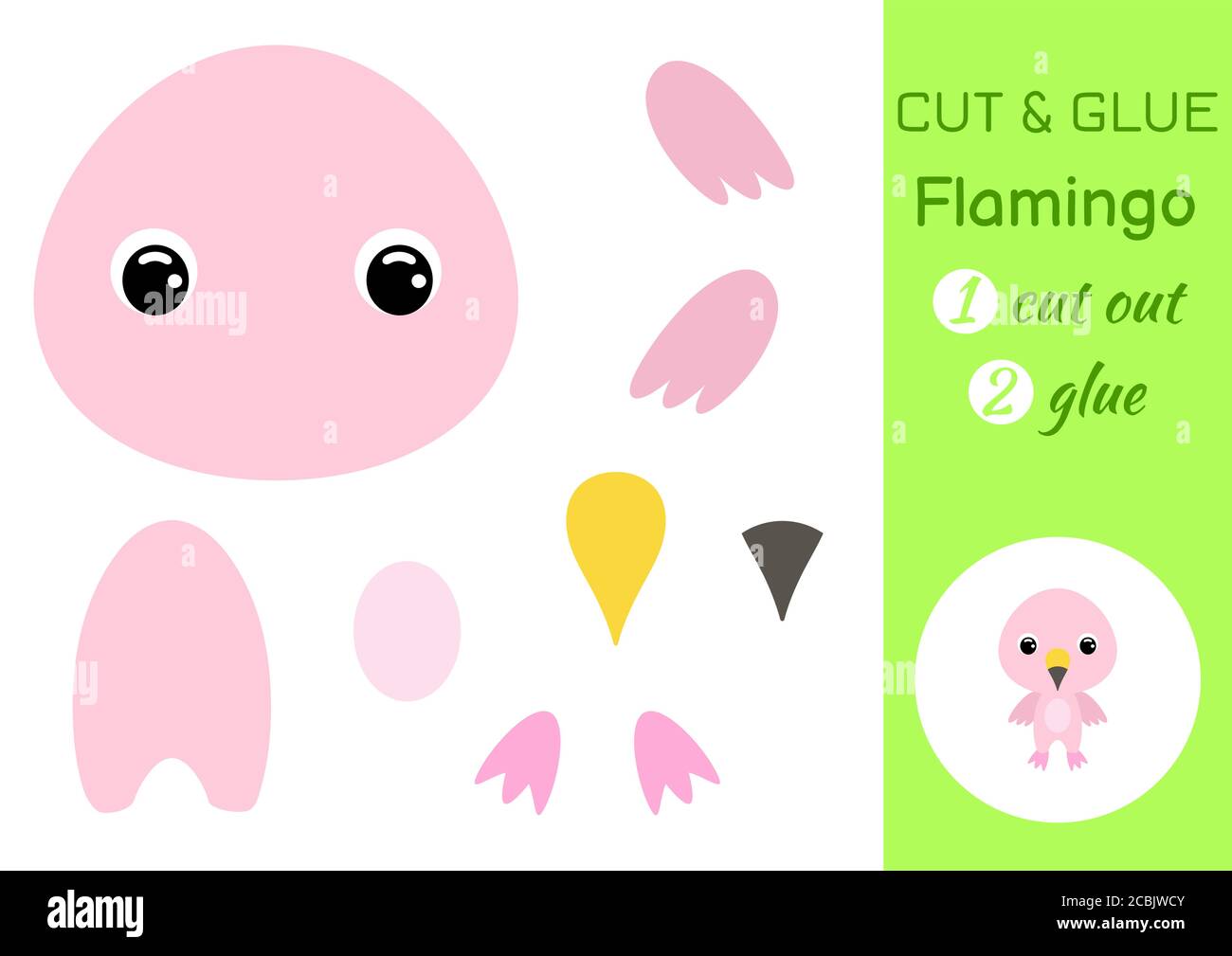 Cut and glue baby flamingo. Education developing worksheet. Color paper ...