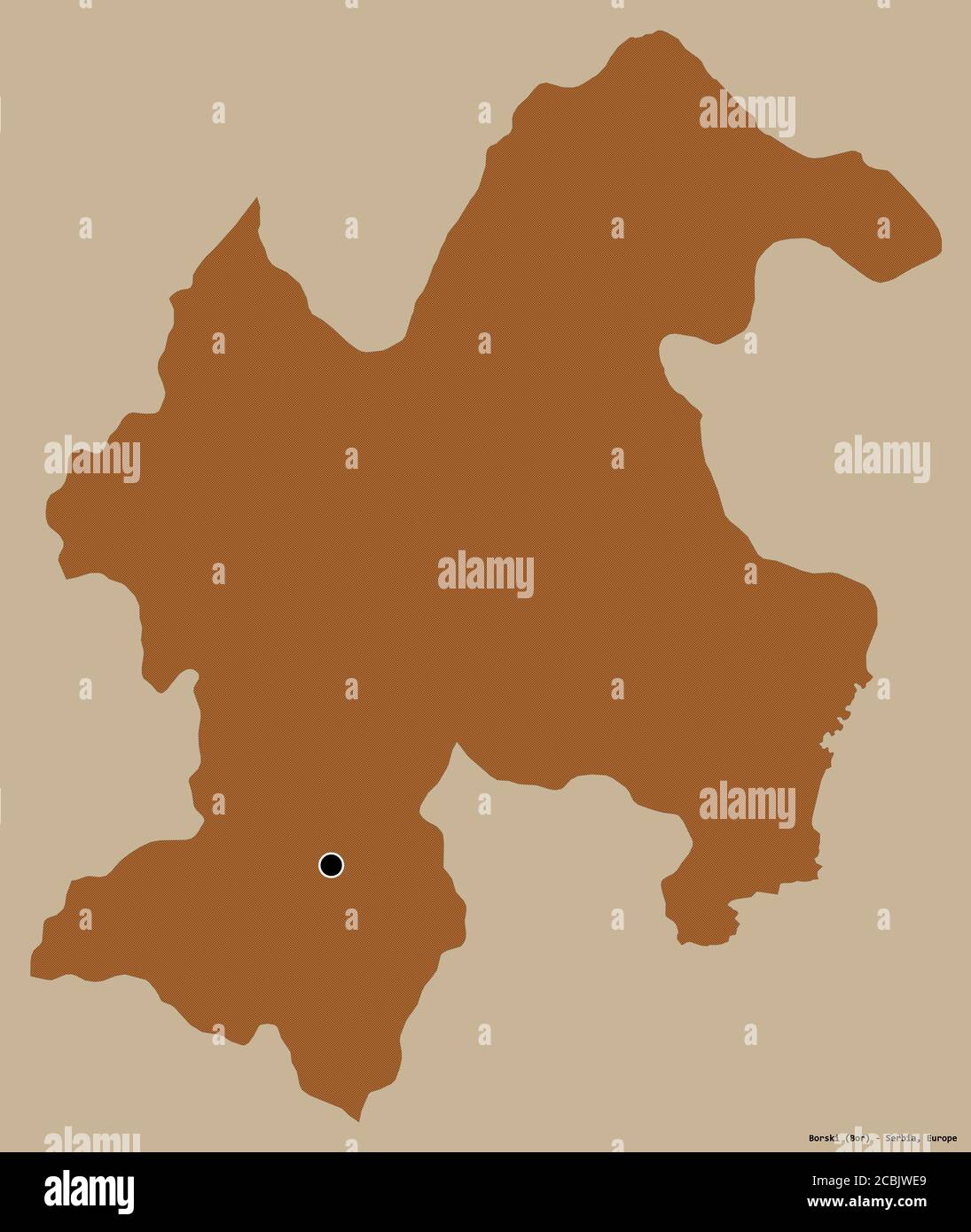 Shape of Borski, district of Serbia, with its capital isolated on a ...
