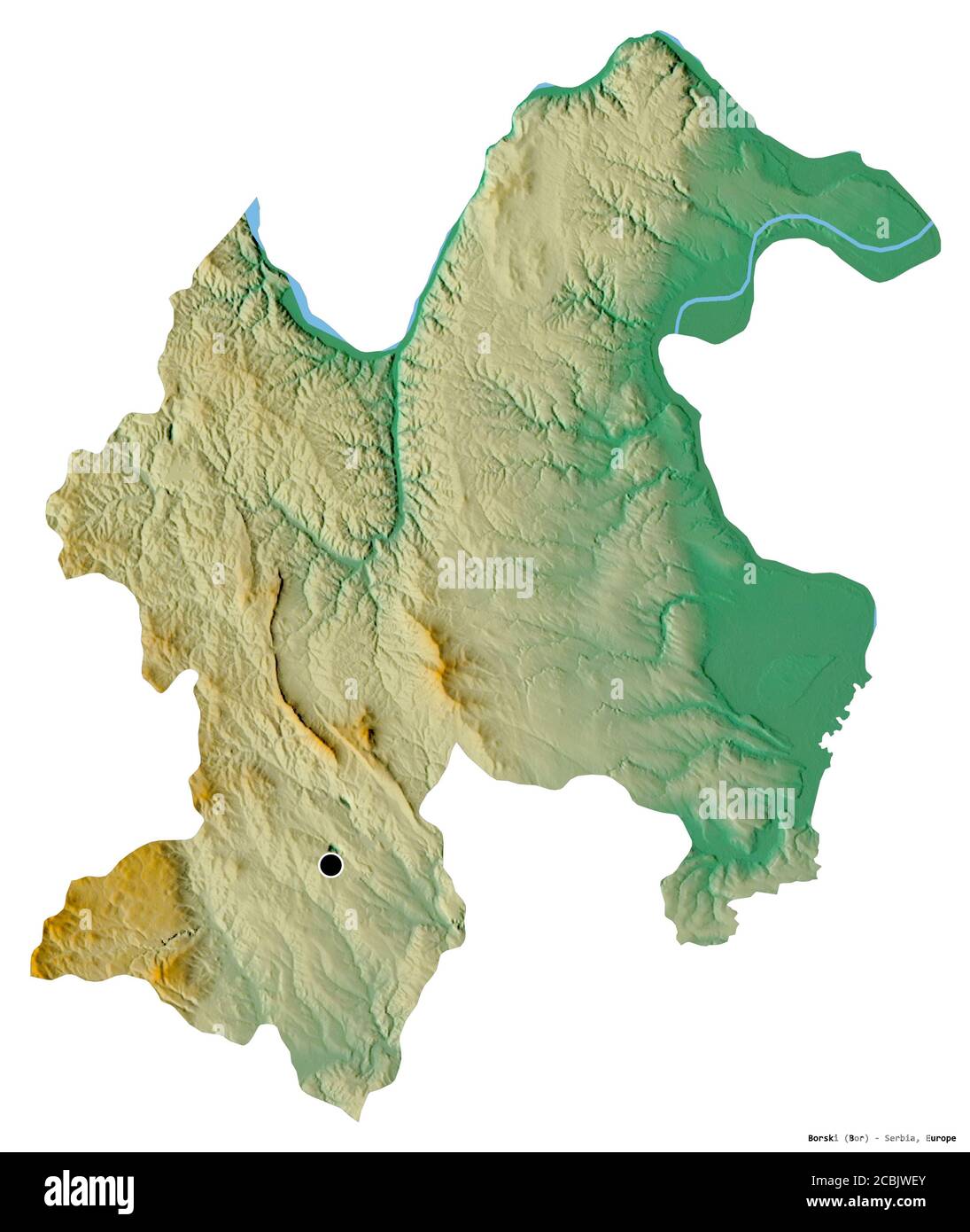 Shape of Borski, district of Serbia, with its capital isolated on white ...