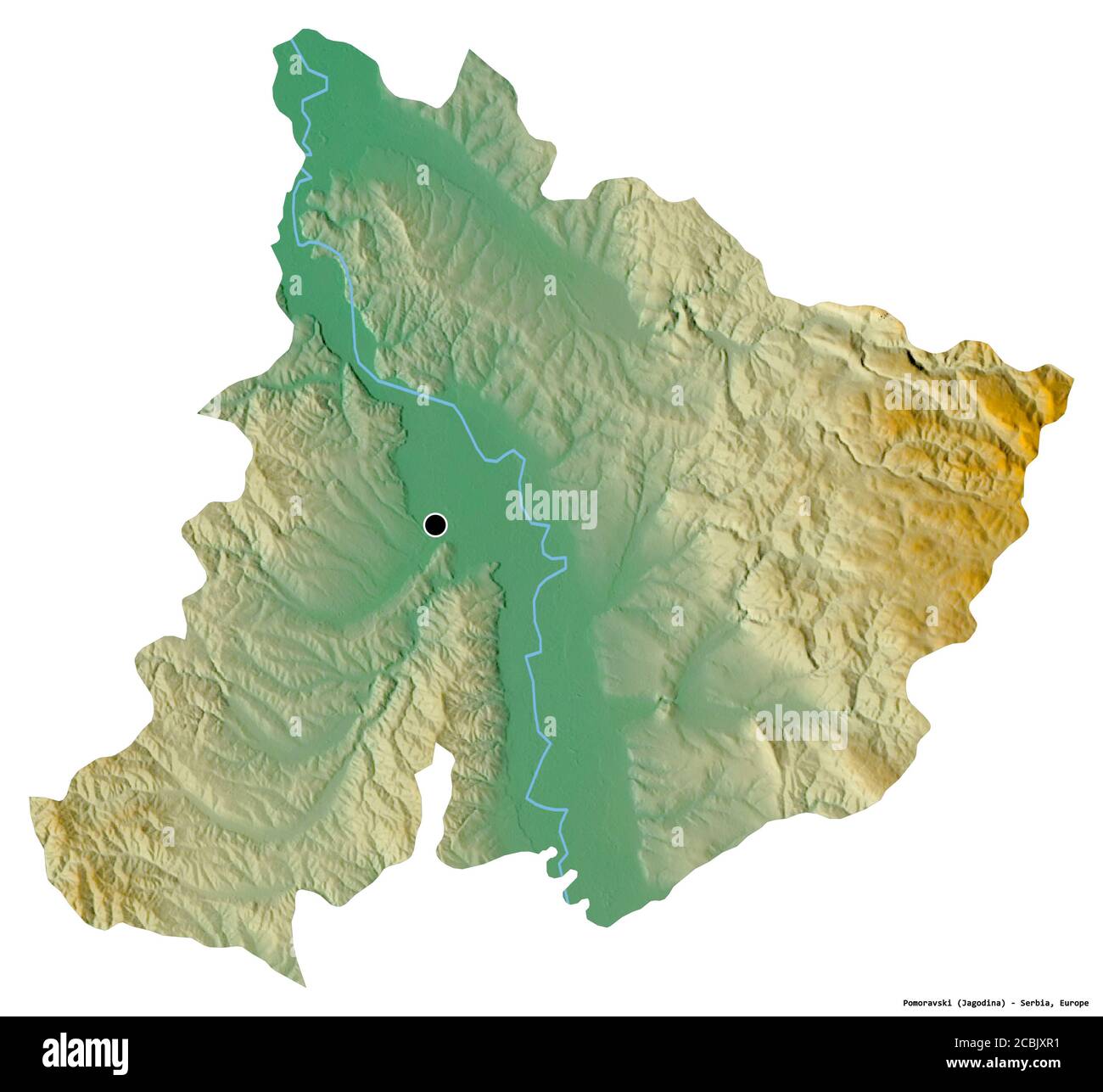 Shape of Pomoravski, district of Serbia, with its capital isolated on ...