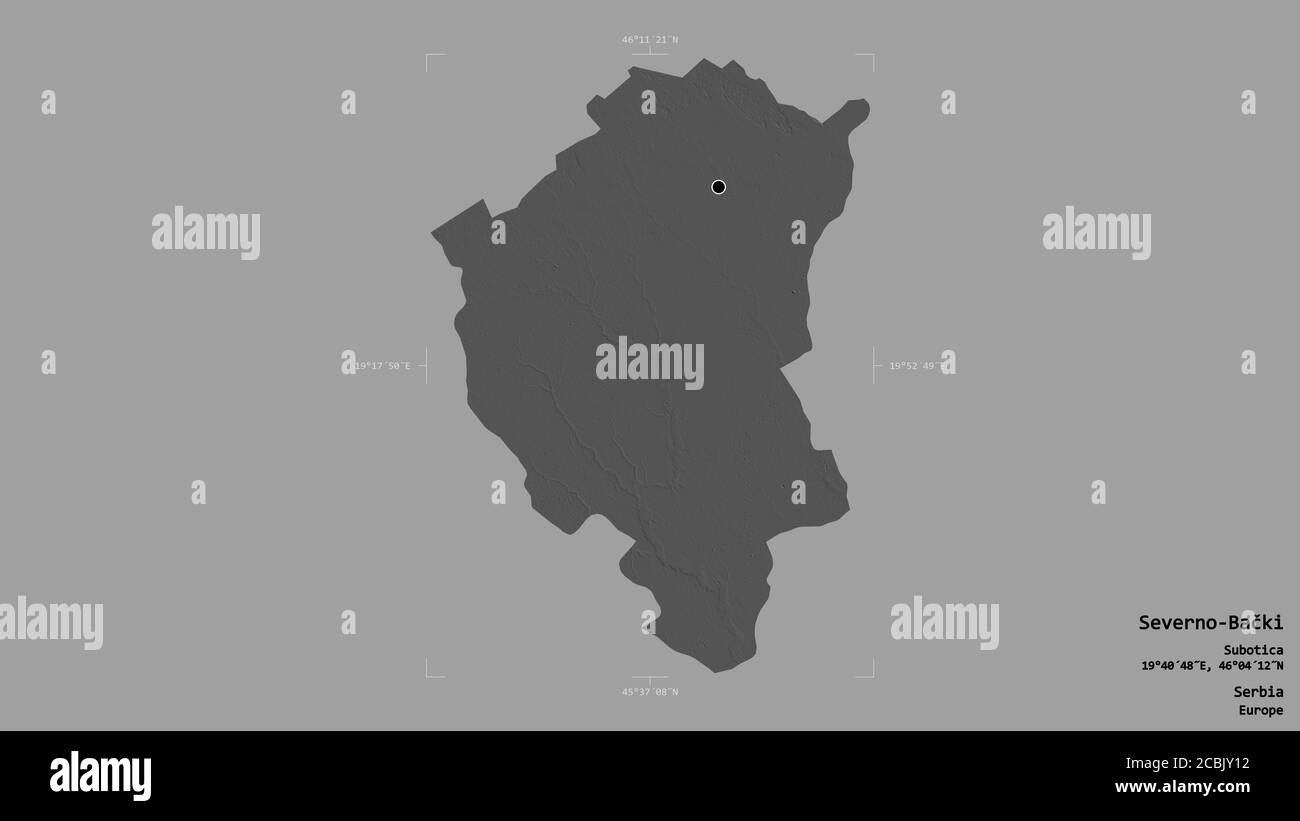 Area of Severno-Bački, district of Serbia, isolated on a solid ...