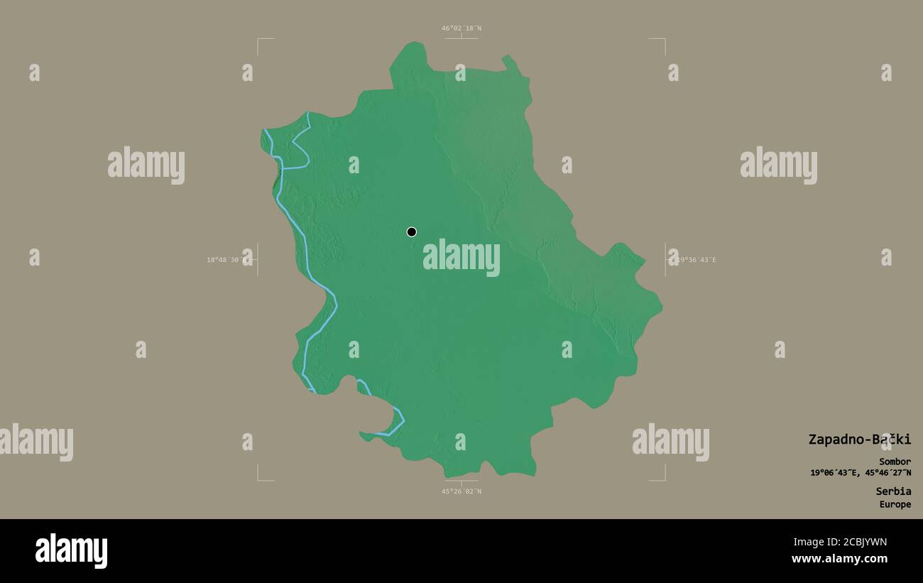 Area of Zapadno-Bački, district of Serbia, isolated on a solid ...