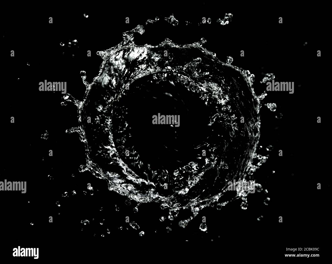 Abstract twister shape of water splash, isolated on black background ...
