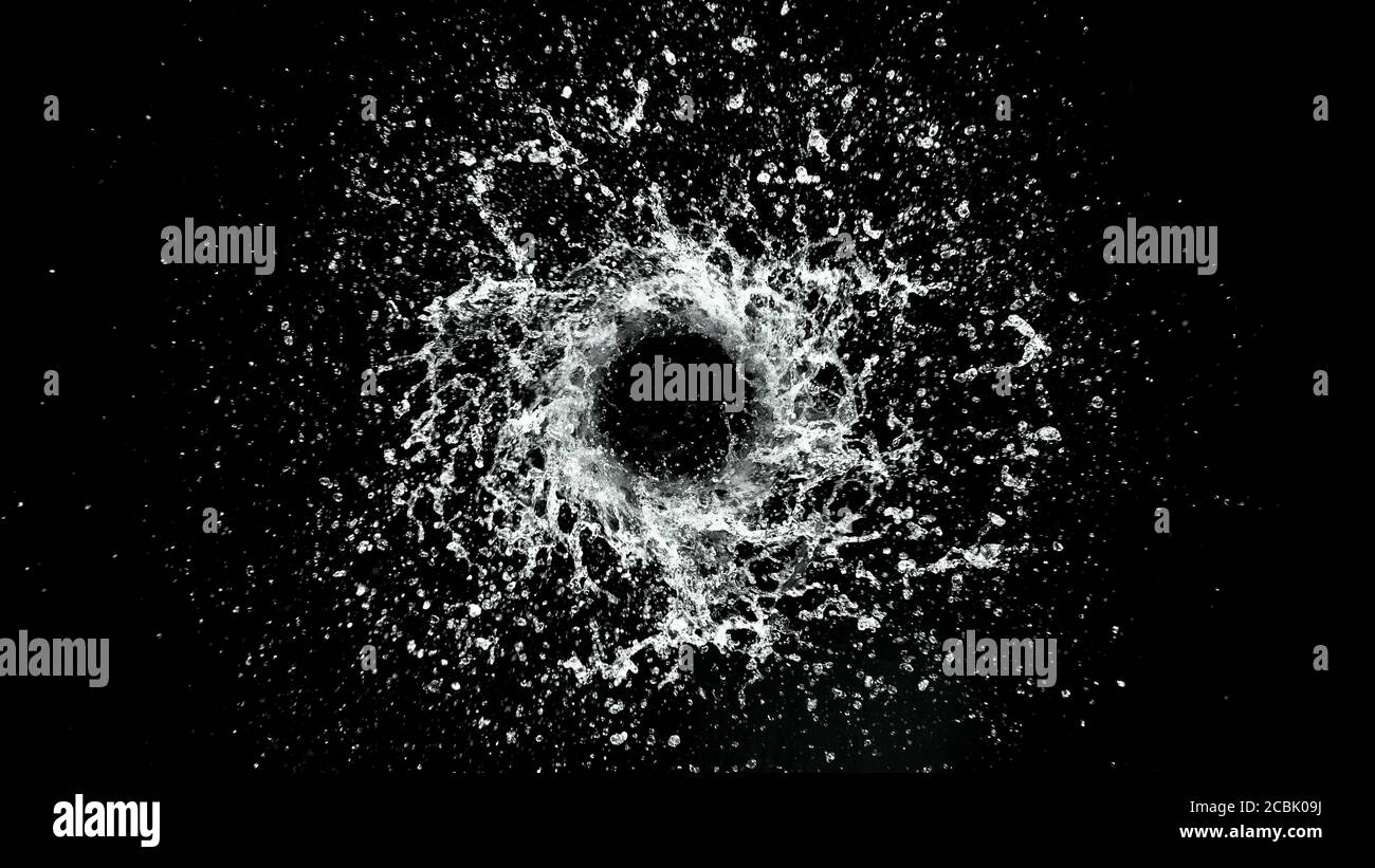 Abstract twister shape of water splash, isolated on black background ...