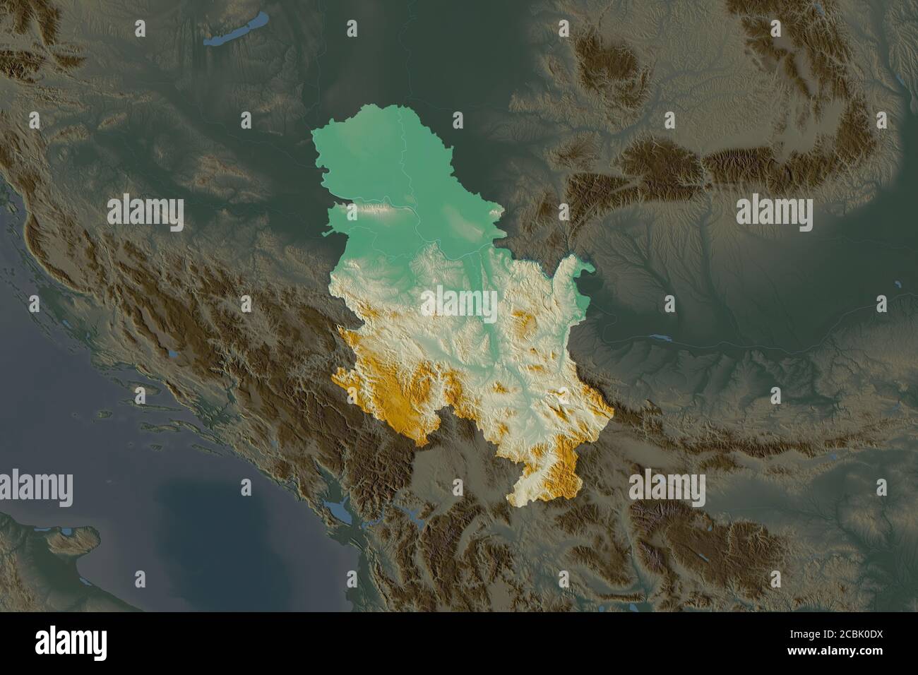 Shape of Serbia separated by the desaturation of neighboring areas ...