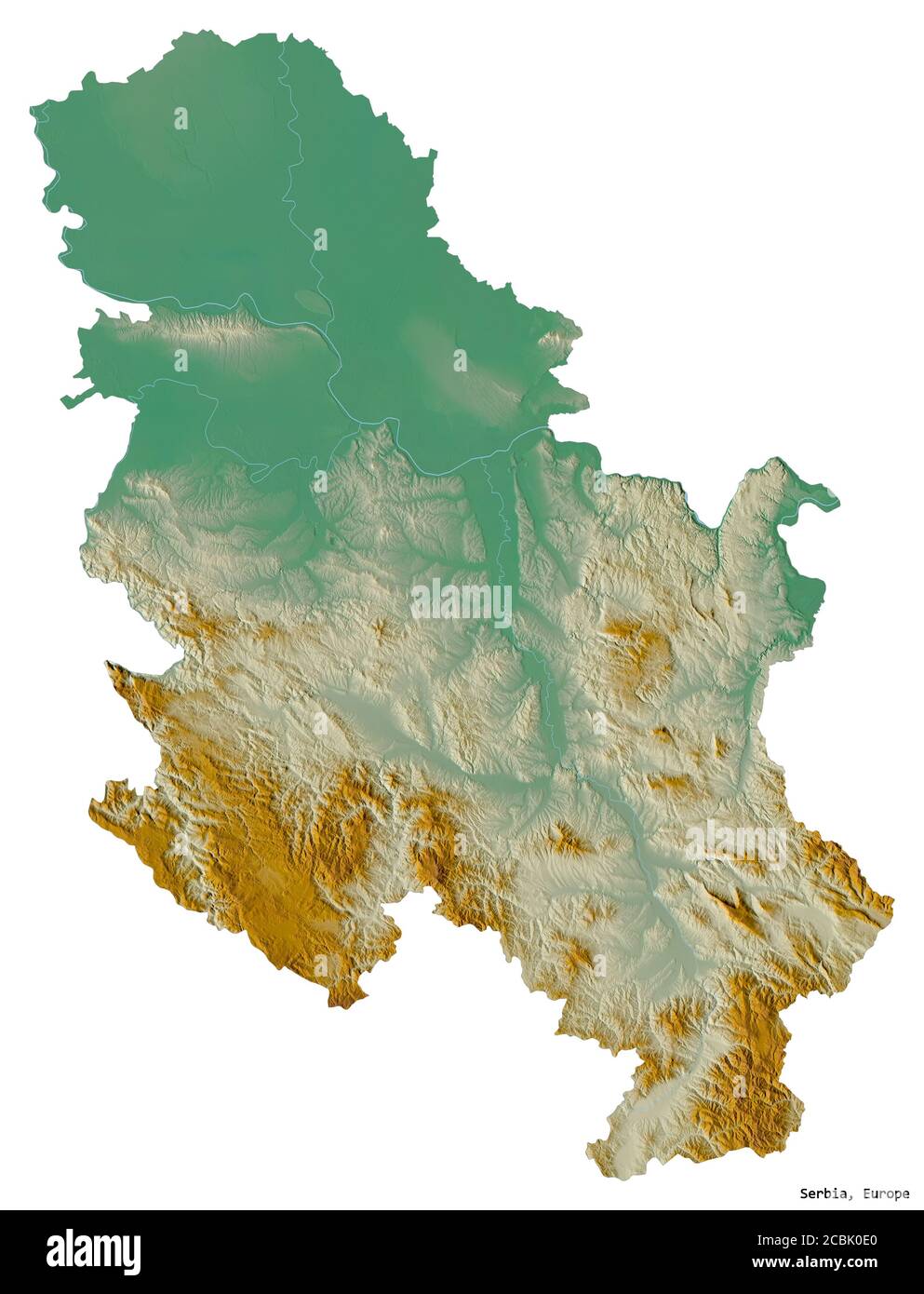 Shape of Serbia with its capital isolated on white background ...