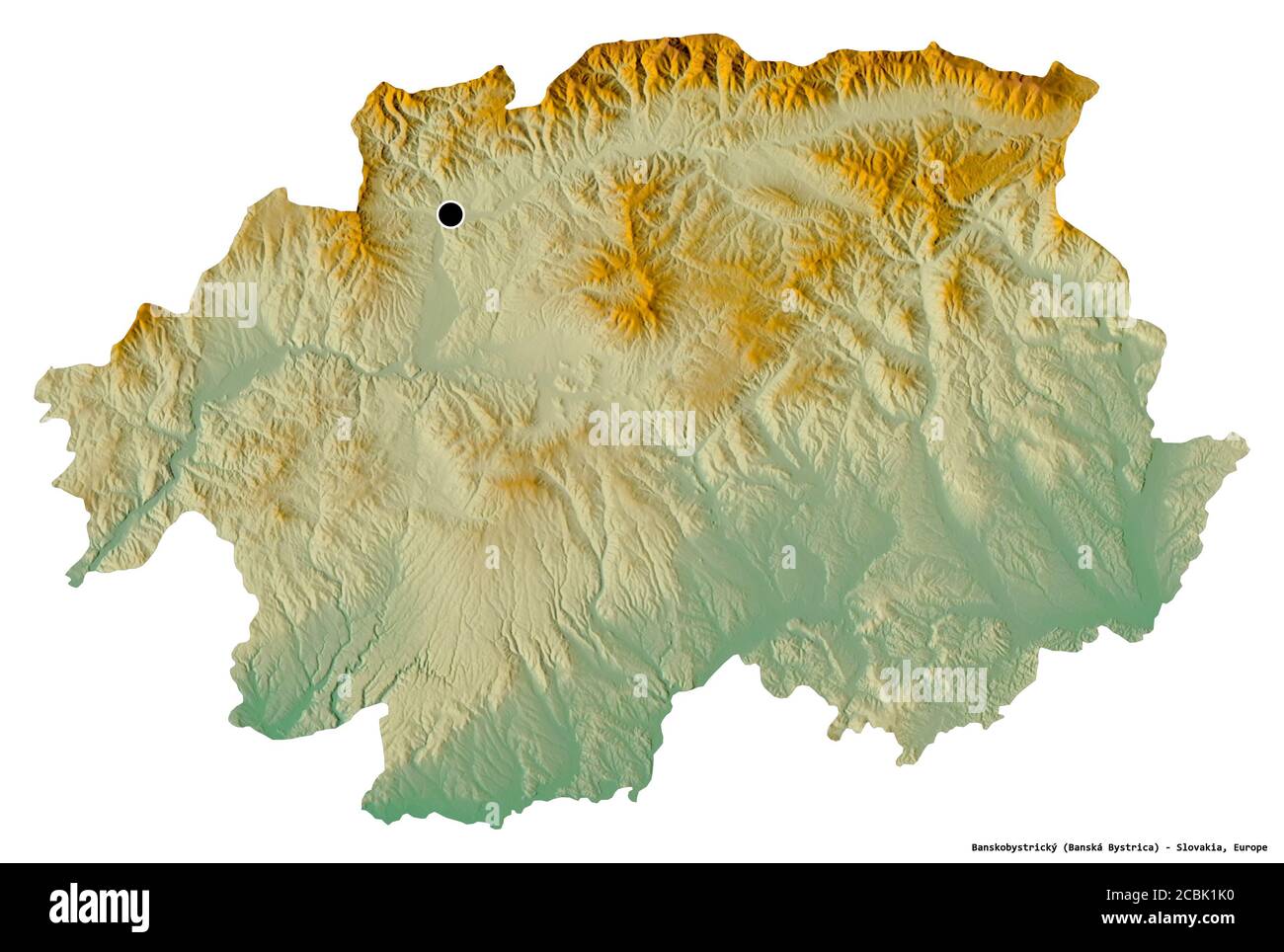 Shape of Banskobystrický, region of Slovakia, with its capital isolated ...