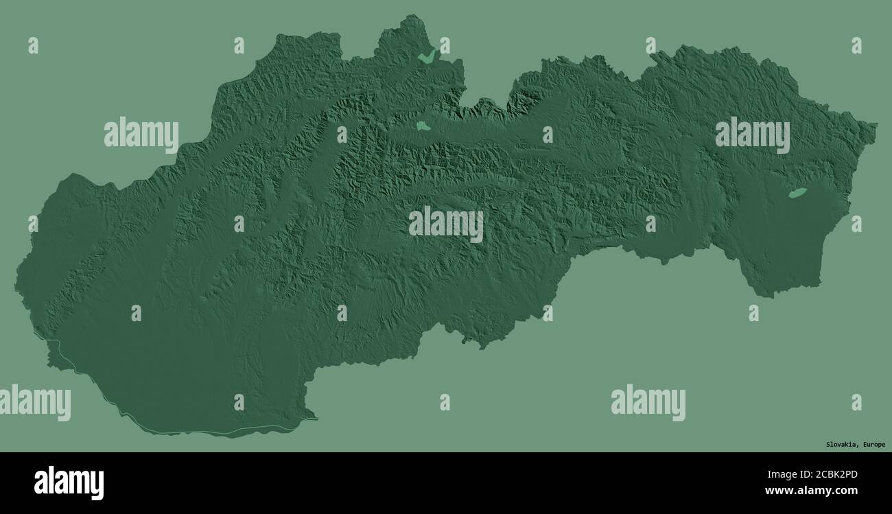 Shape of Slovakia with its capital isolated on a solid color background ...