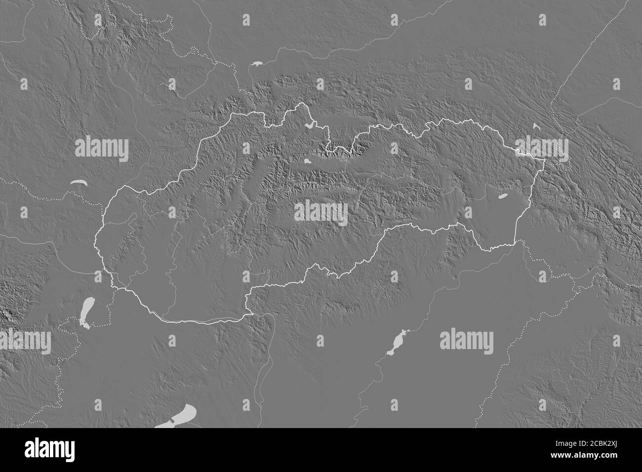Extended area of Slovakia with country outline, international and ...