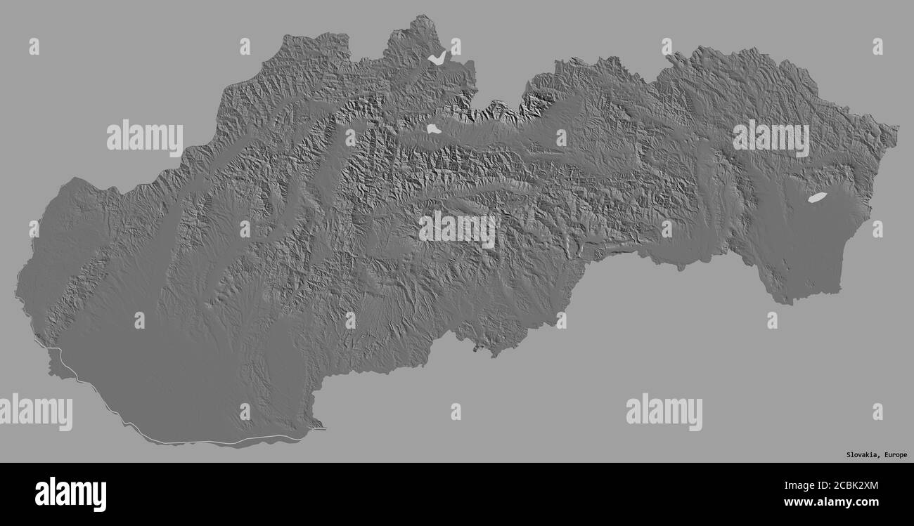 Shape of Slovakia with its capital isolated on a solid color background ...