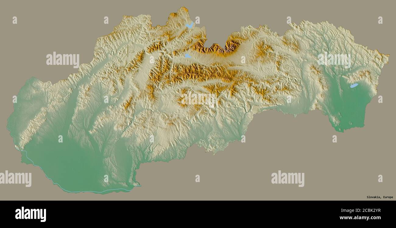 Shape of Slovakia with its capital isolated on a solid color background ...
