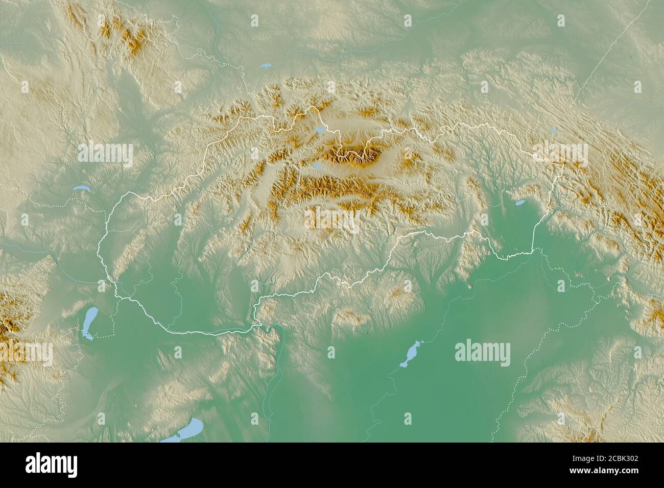 Extended area of Slovakia with country outline, international and ...