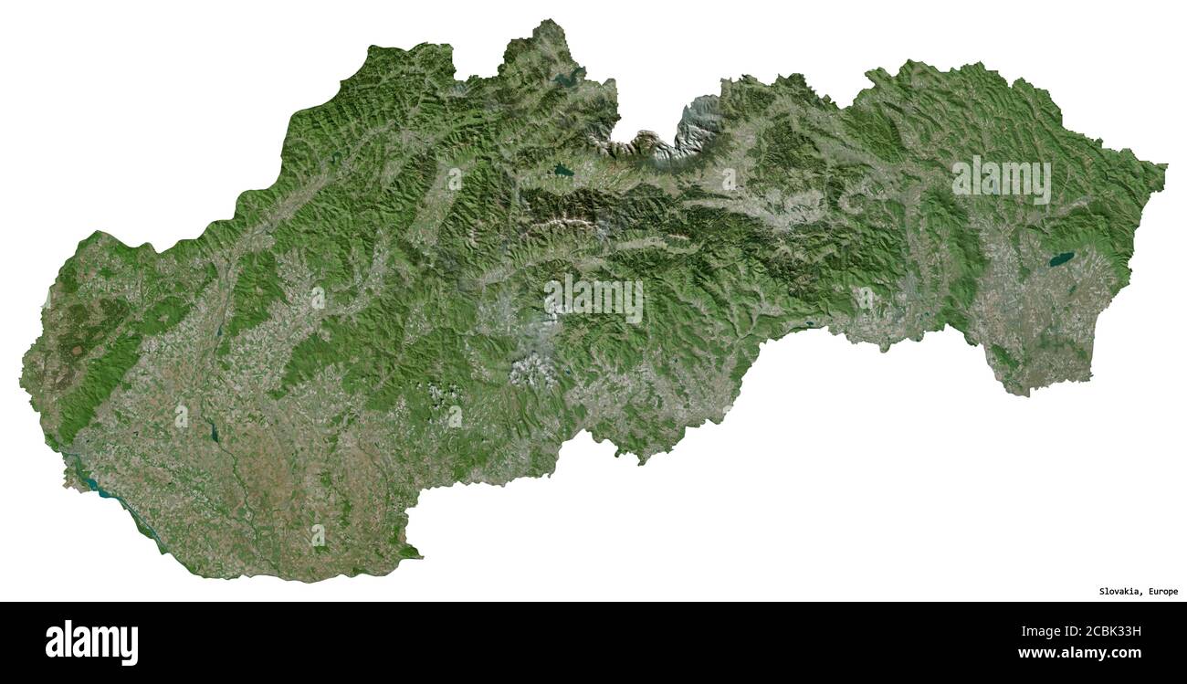 Shape of Slovakia with its capital isolated on white background ...