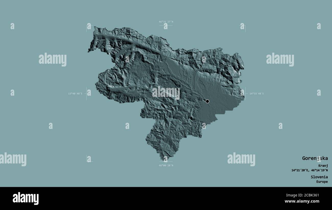 Area of Gorenjska, statistical region of Slovenia, isolated on a solid ...
