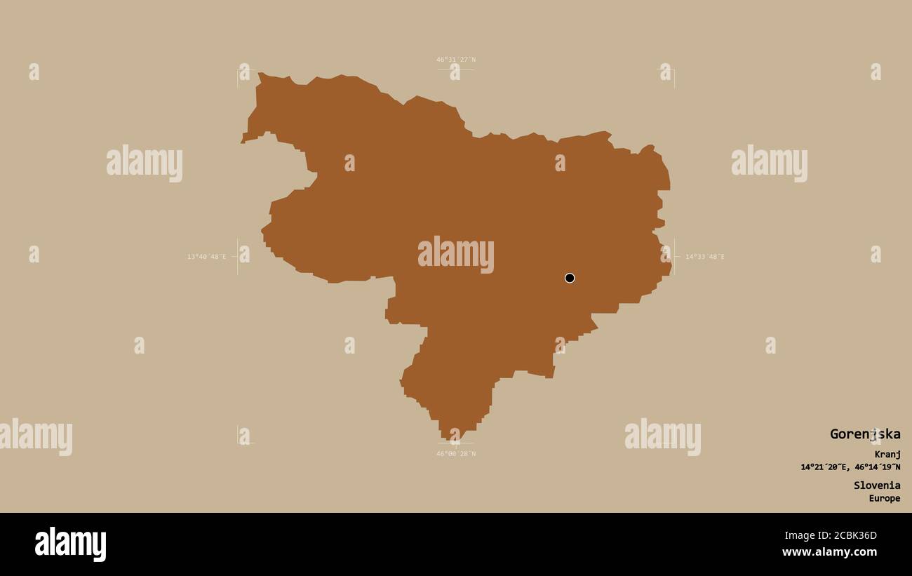 Area of Gorenjska, statistical region of Slovenia, isolated on a solid ...