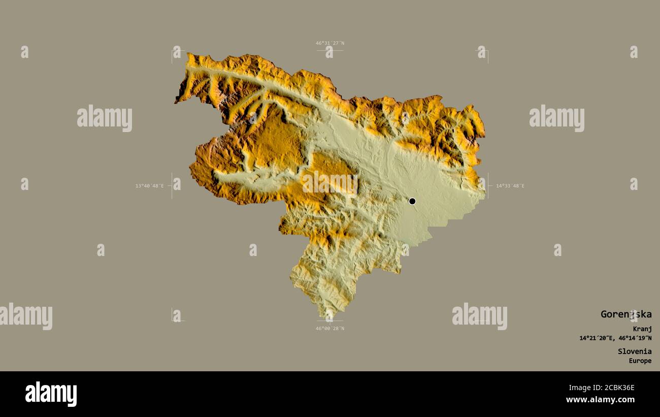 Area of Gorenjska, statistical region of Slovenia, isolated on a solid ...