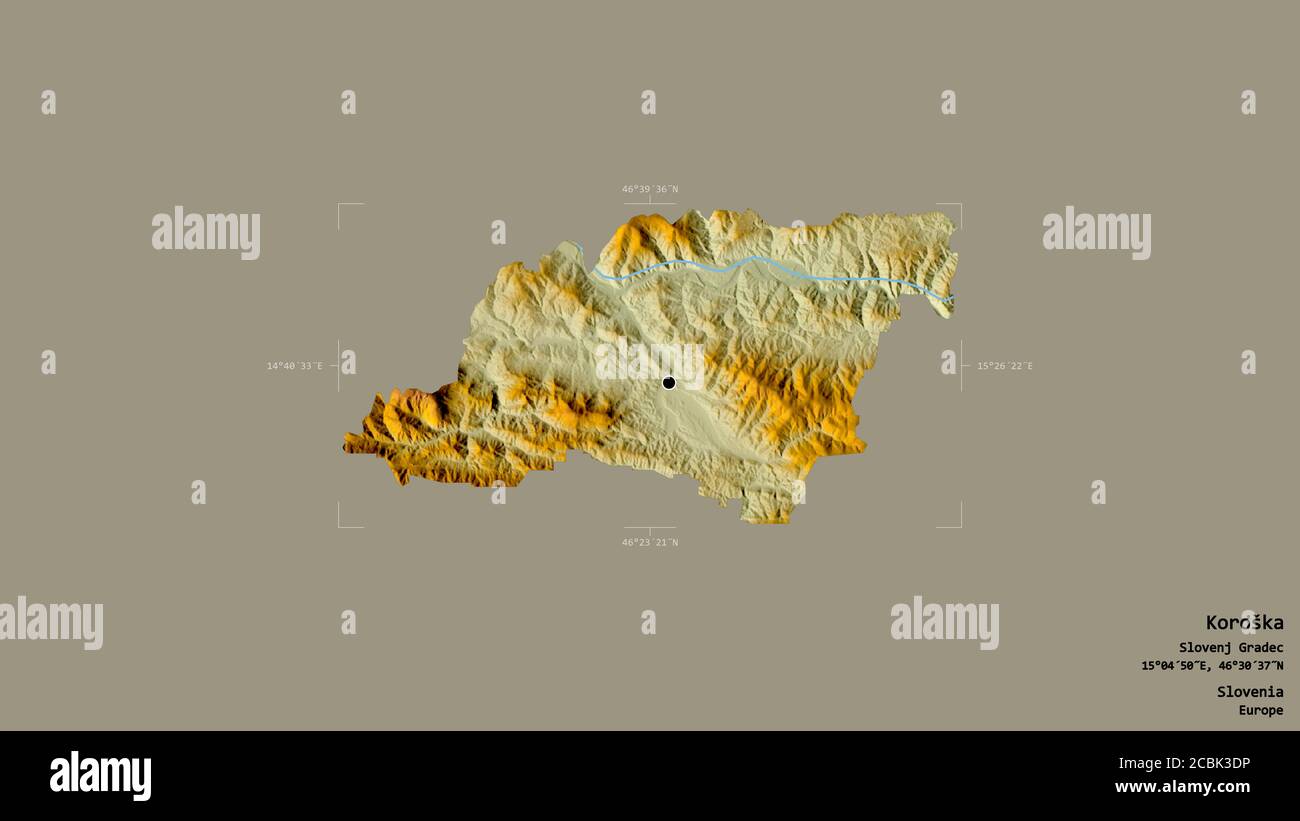 Area of Koroška, statistical region of Slovenia, isolated on a solid ...