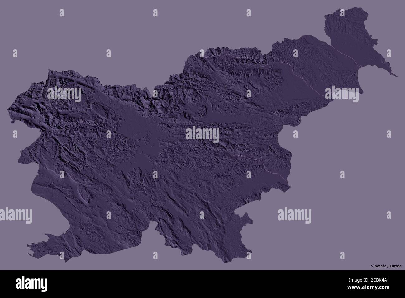 Shape of Slovenia with its capital isolated on a solid color background ...