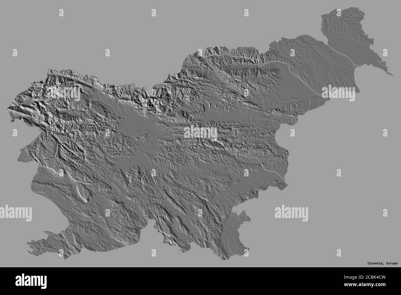 Shape of Slovenia with its capital isolated on a solid color background ...