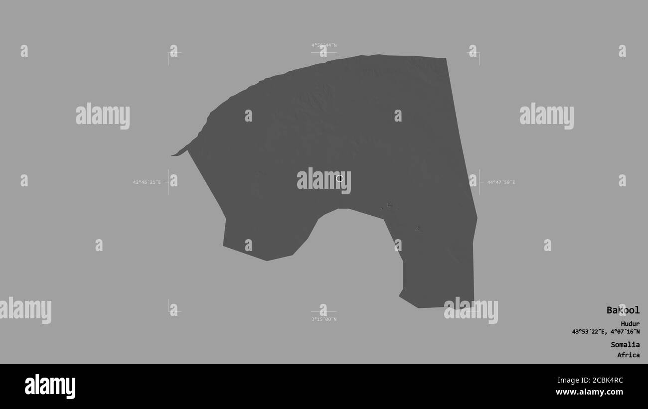 Area of Bakool, region of Somalia, isolated on a solid background in a ...