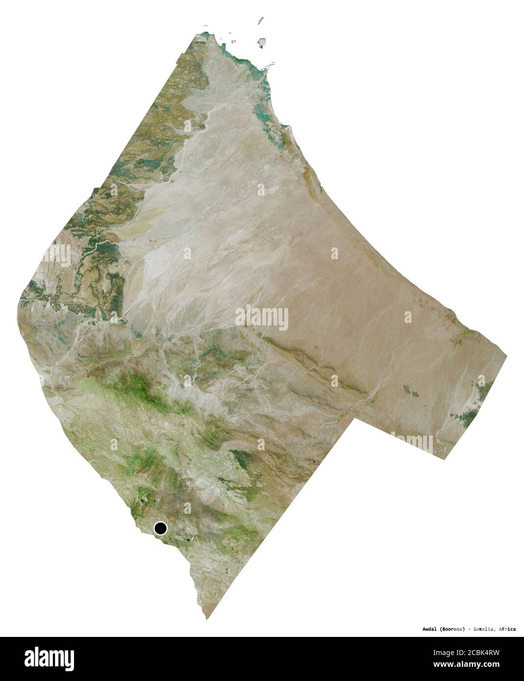 Shape of Awdal, region of Somalia, with its capital isolated on white ...