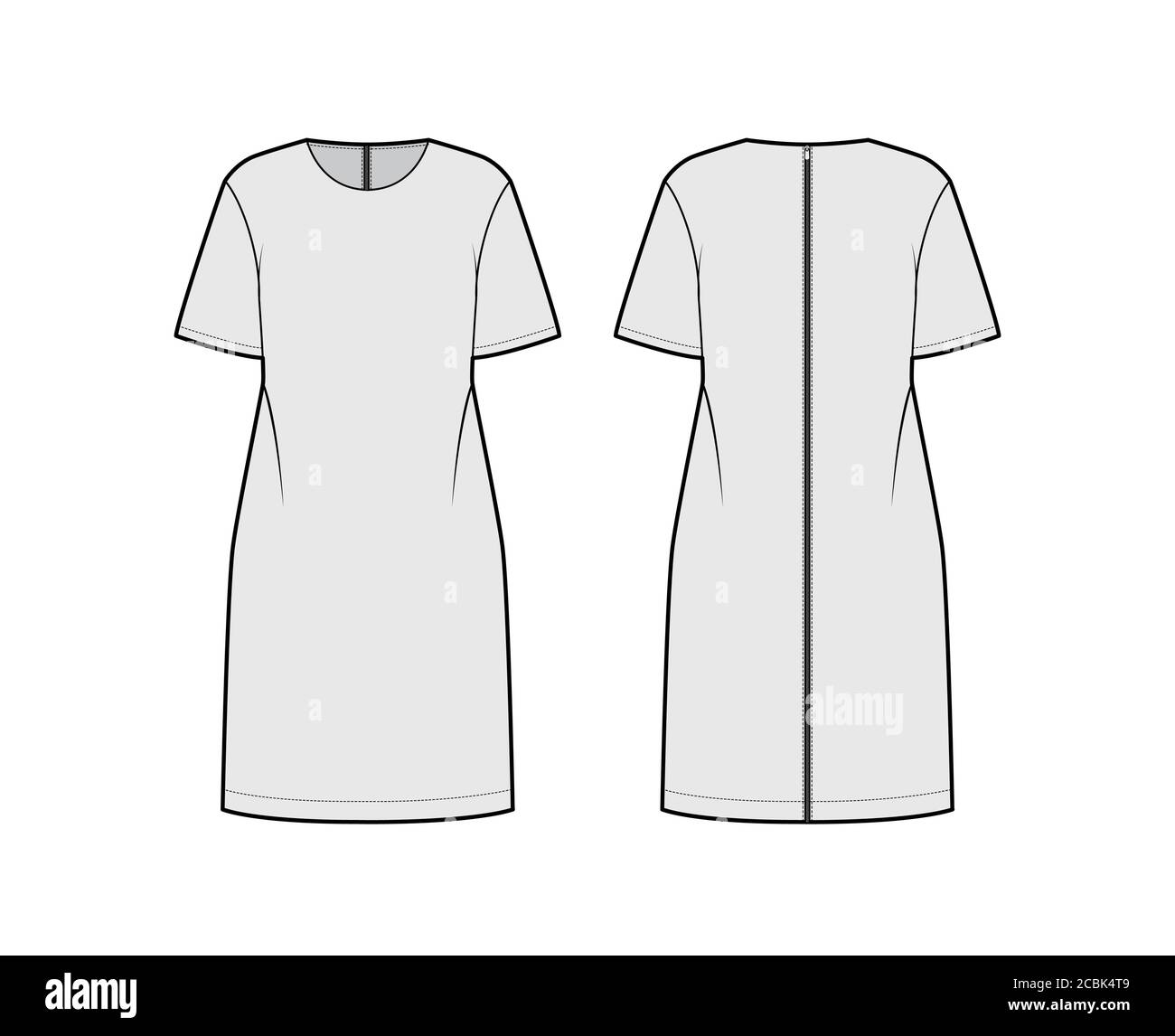 Back zip-up oversized dress technical fashion illustration with round ...