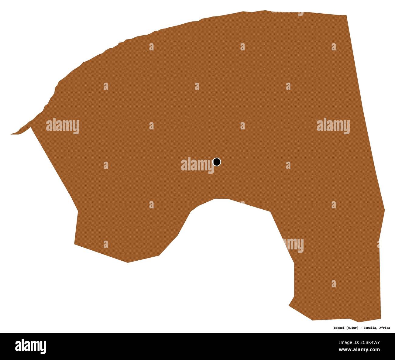 Shape of Bakool, region of Somalia, with its capital isolated on white ...