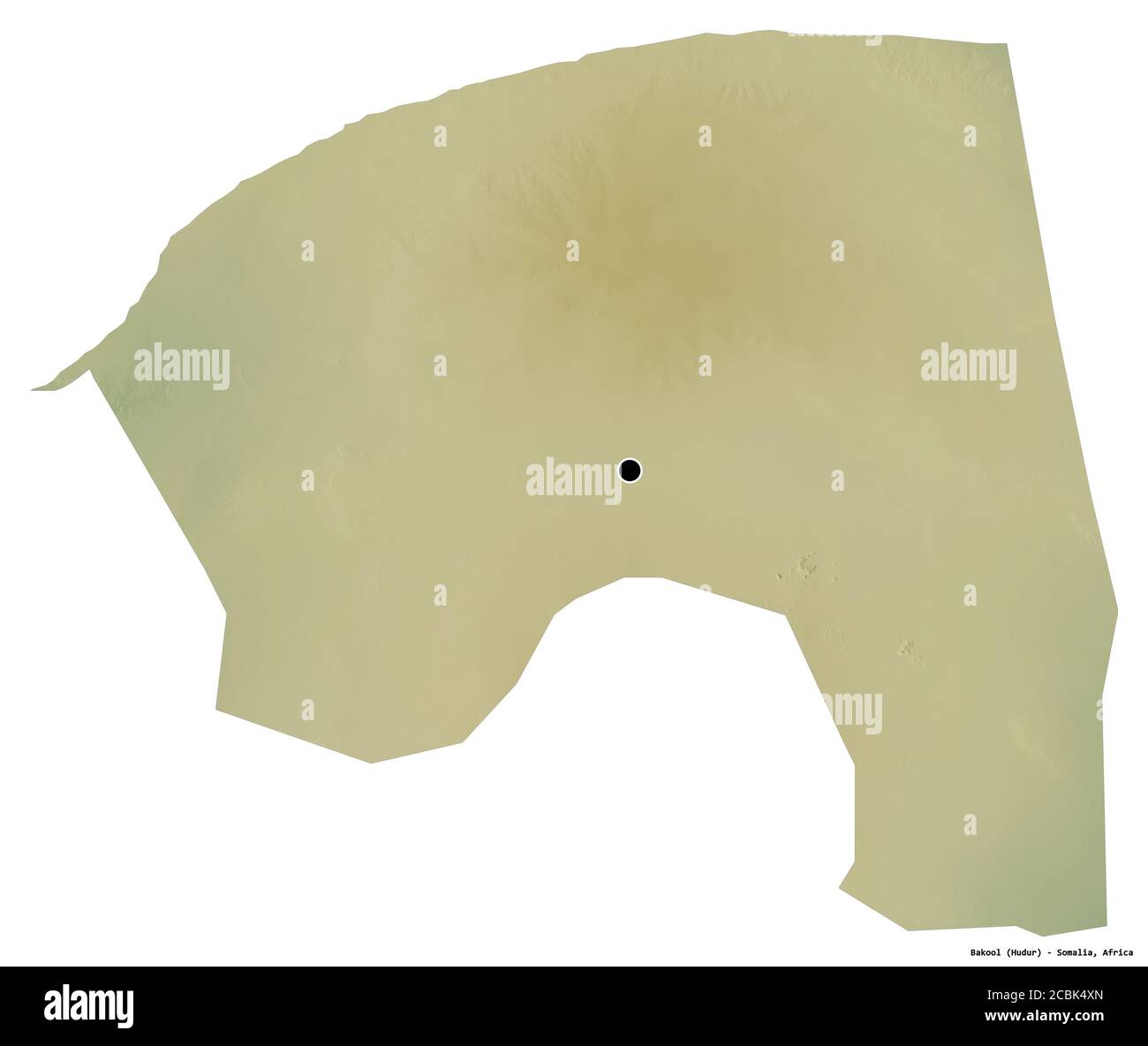 Shape of Bakool, region of Somalia, with its capital isolated on white ...