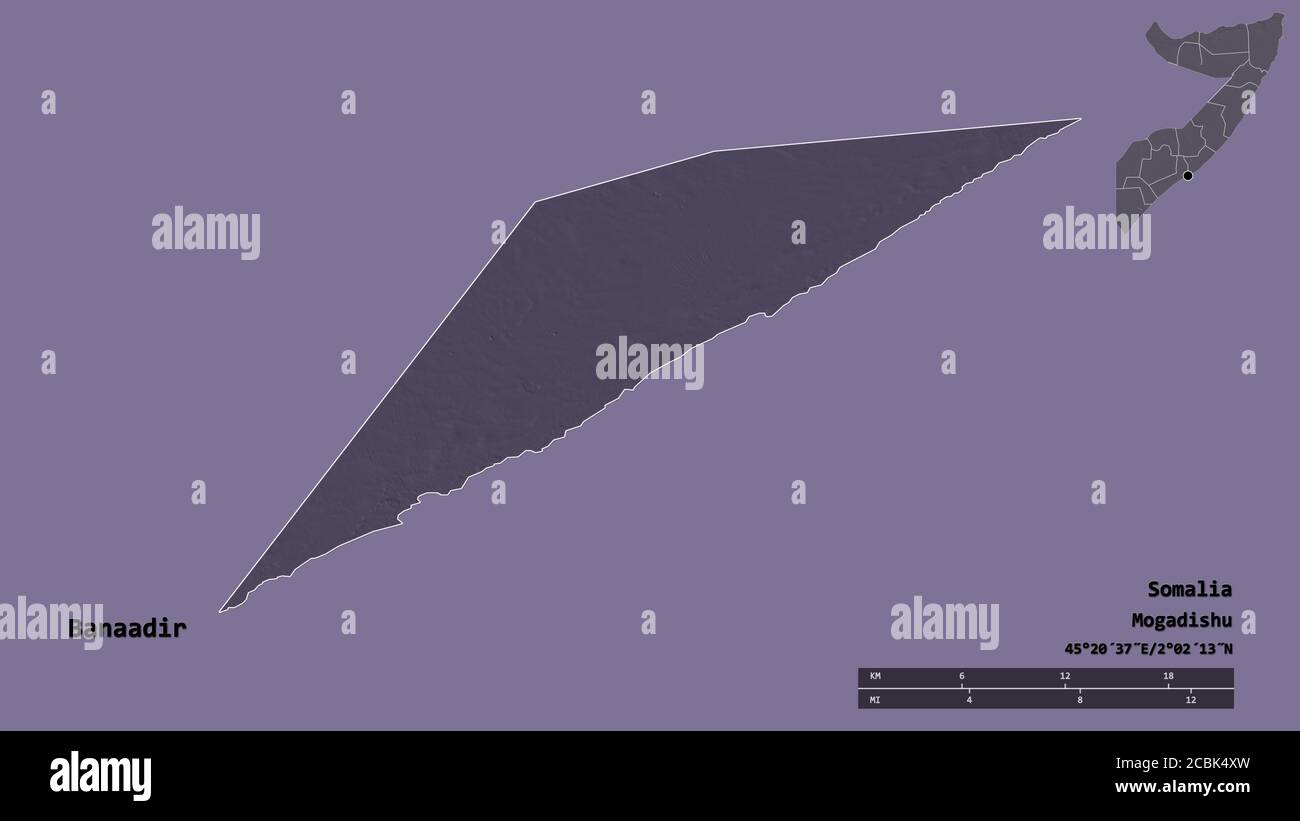 Shape of Banaadir, region of Somalia, with its capital isolated on ...