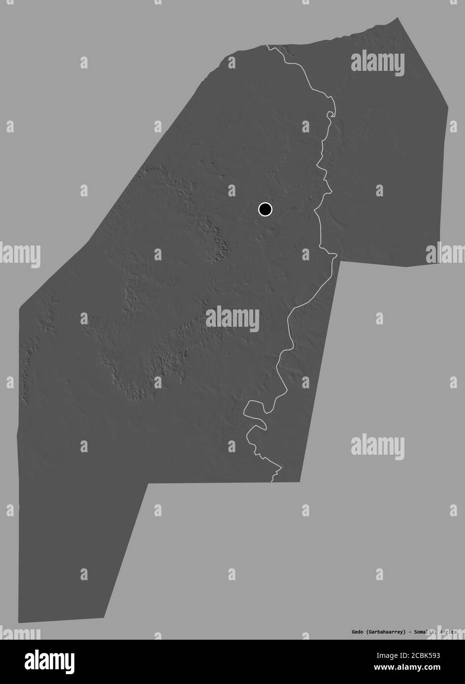 Shape of Gedo, region of Somalia, with its capital isolated on a solid ...