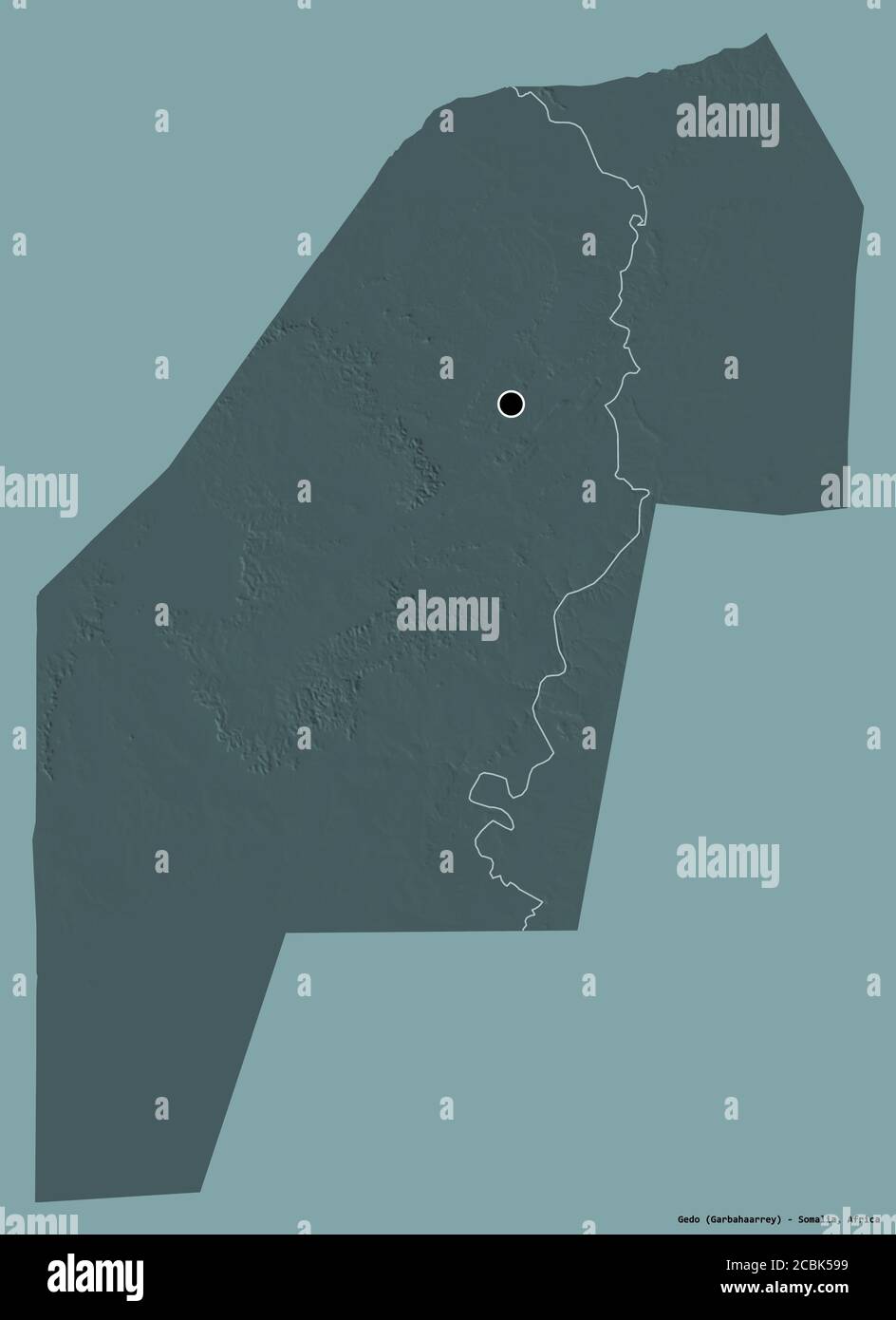 Shape of Gedo, region of Somalia, with its capital isolated on a solid ...
